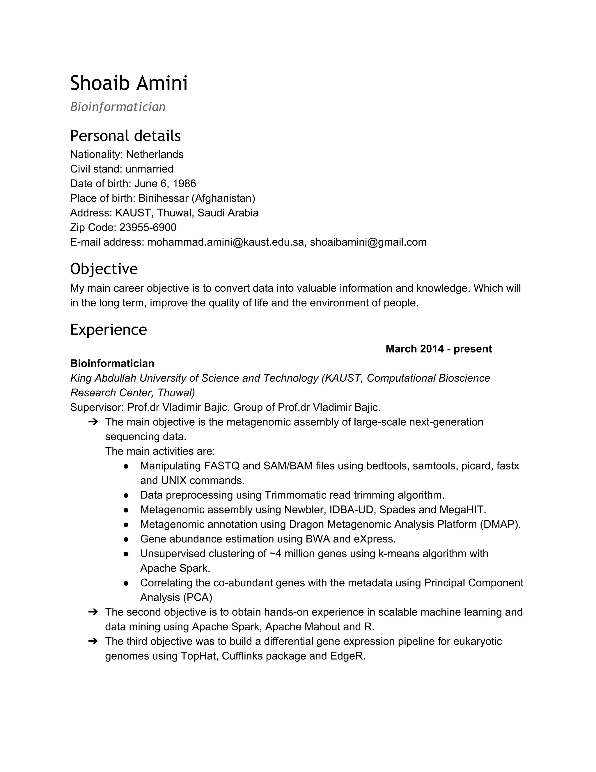 Curriculum vitae shoaib amini | PDF