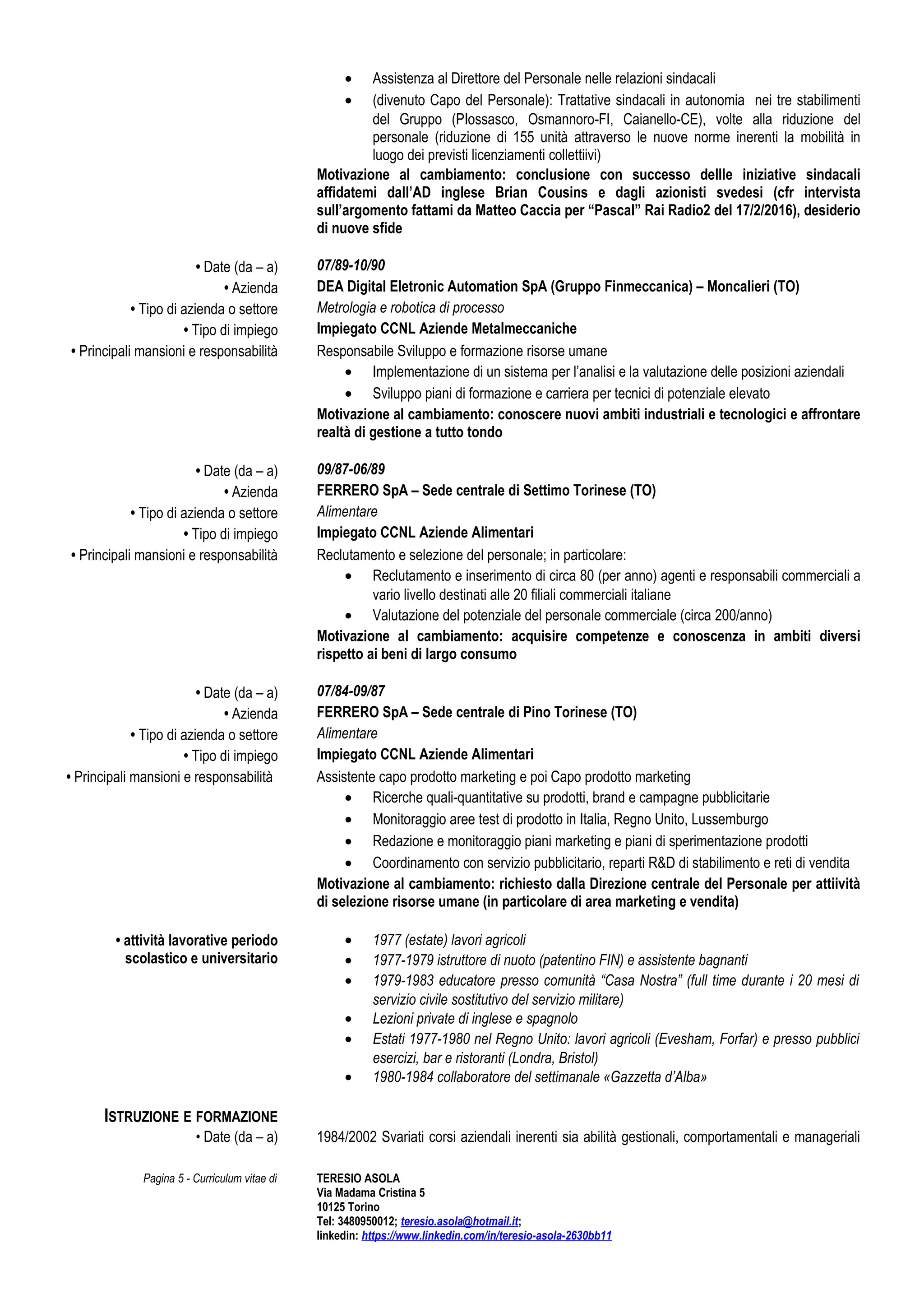 Curriculum vitae Teresio Asola | DOC