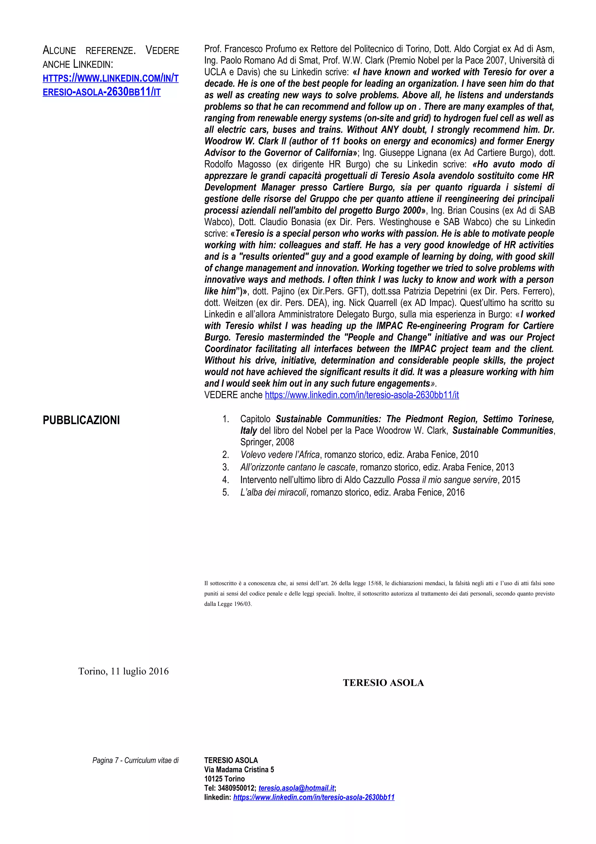 Curriculum vitae Teresio Asola | DOC