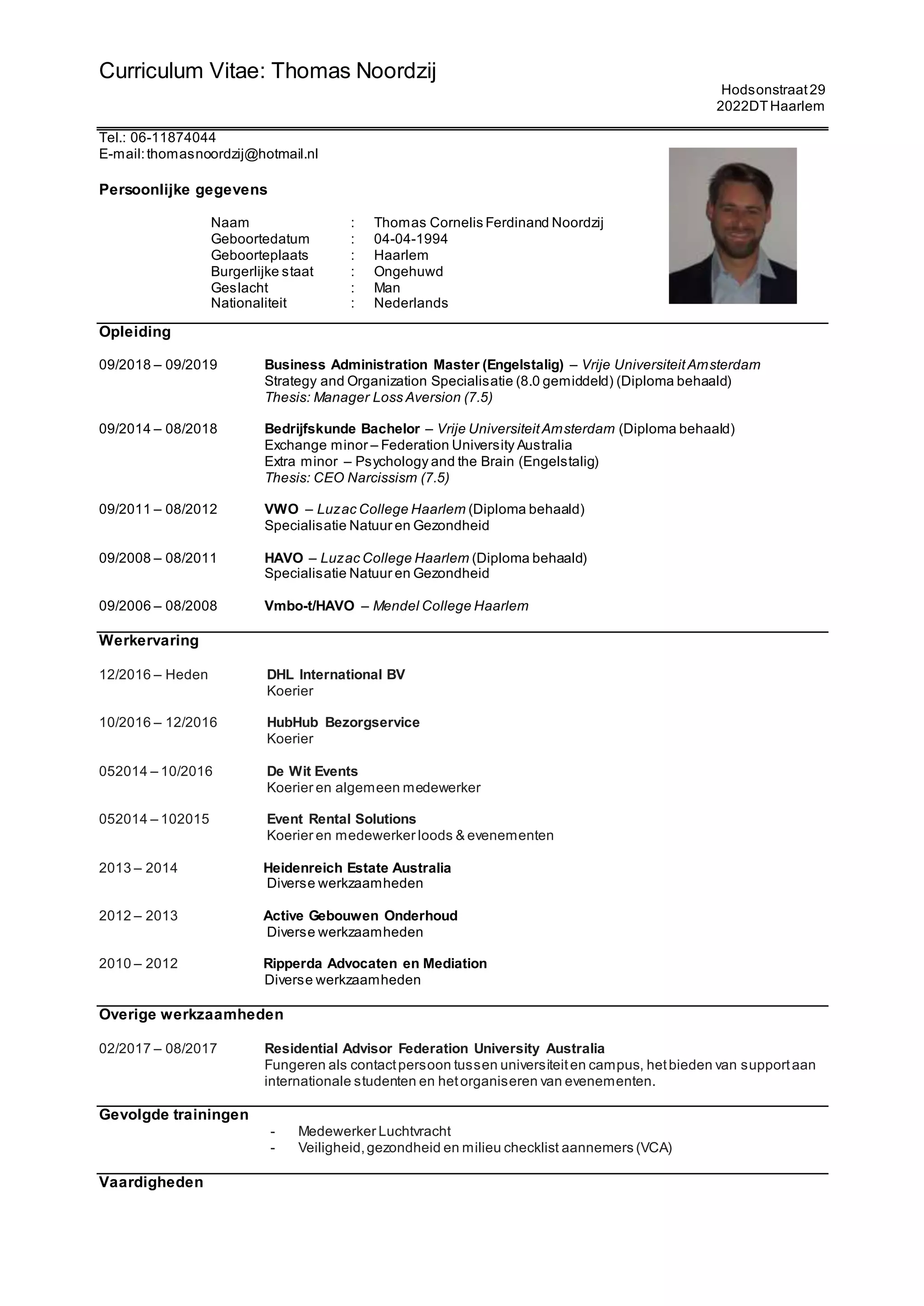 Curriculum Vitae thomas noordzij | DOCX | Business Administration | Business