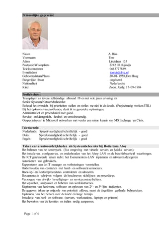 Curriculum vitae tonruis | DOCX | Computing | Technology & Computing