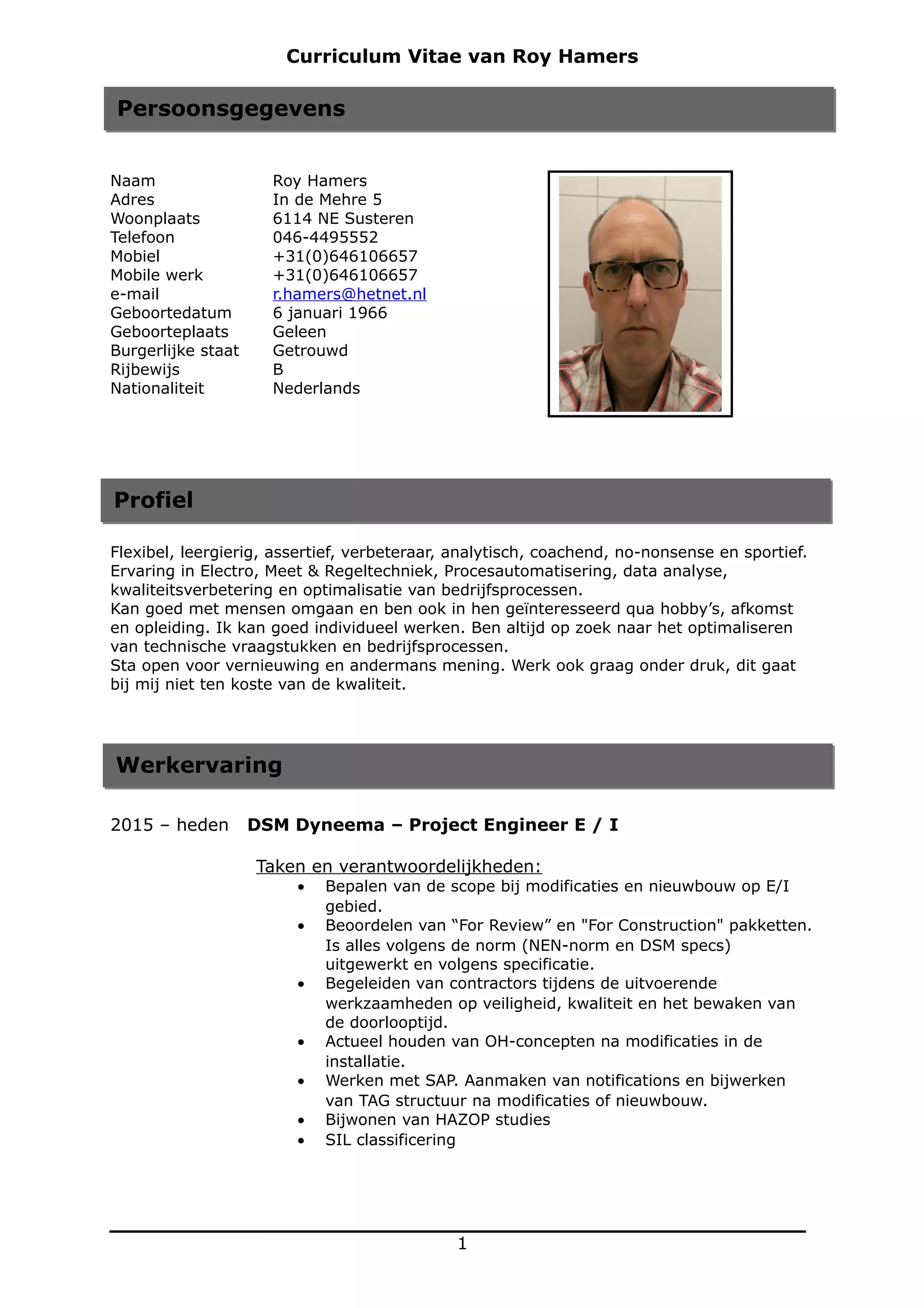 Curriculum vitae van roy hamers per 1 7-2015 | PDF
