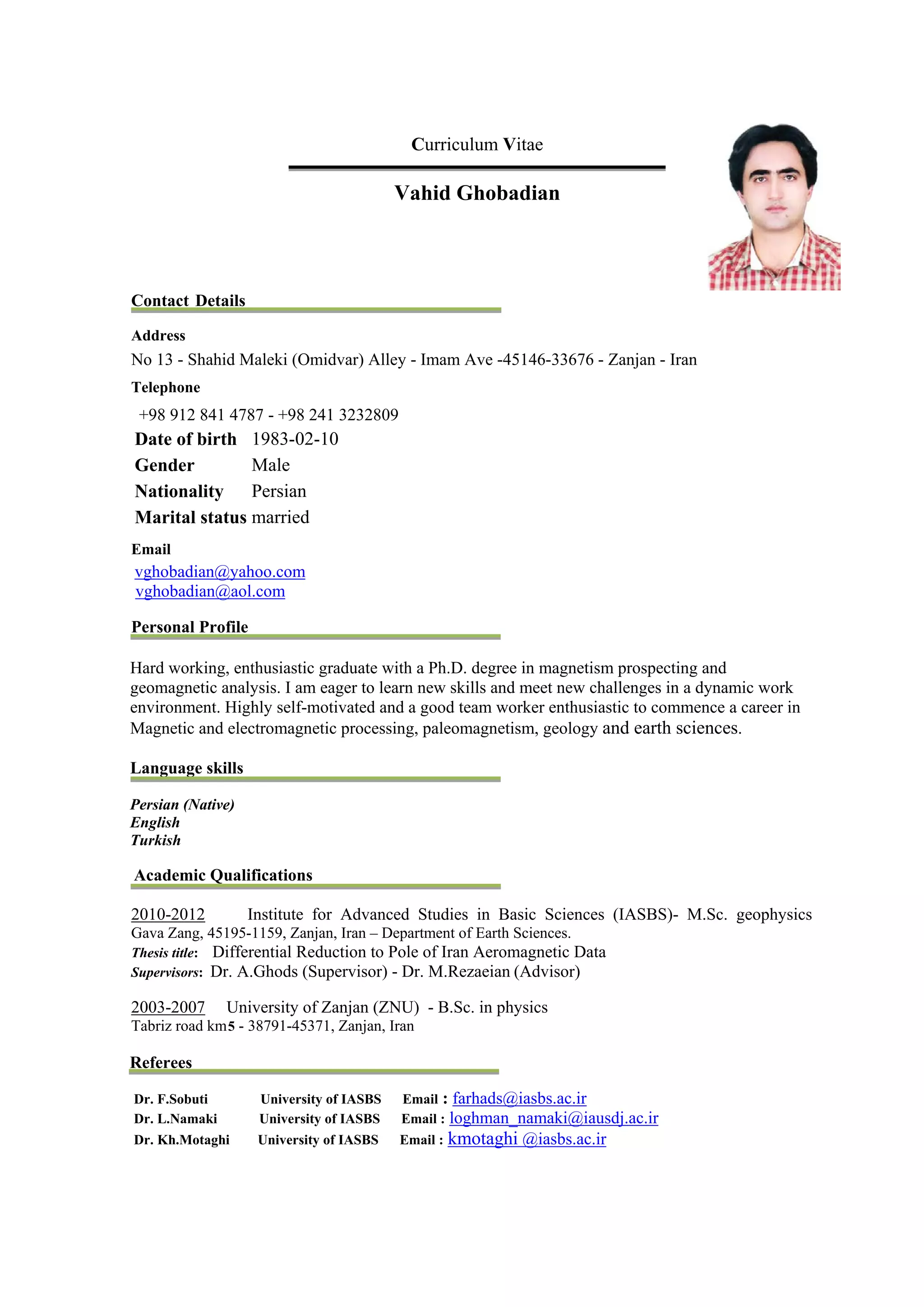 Curriculum vitae v_ghobadian2014 | PDF