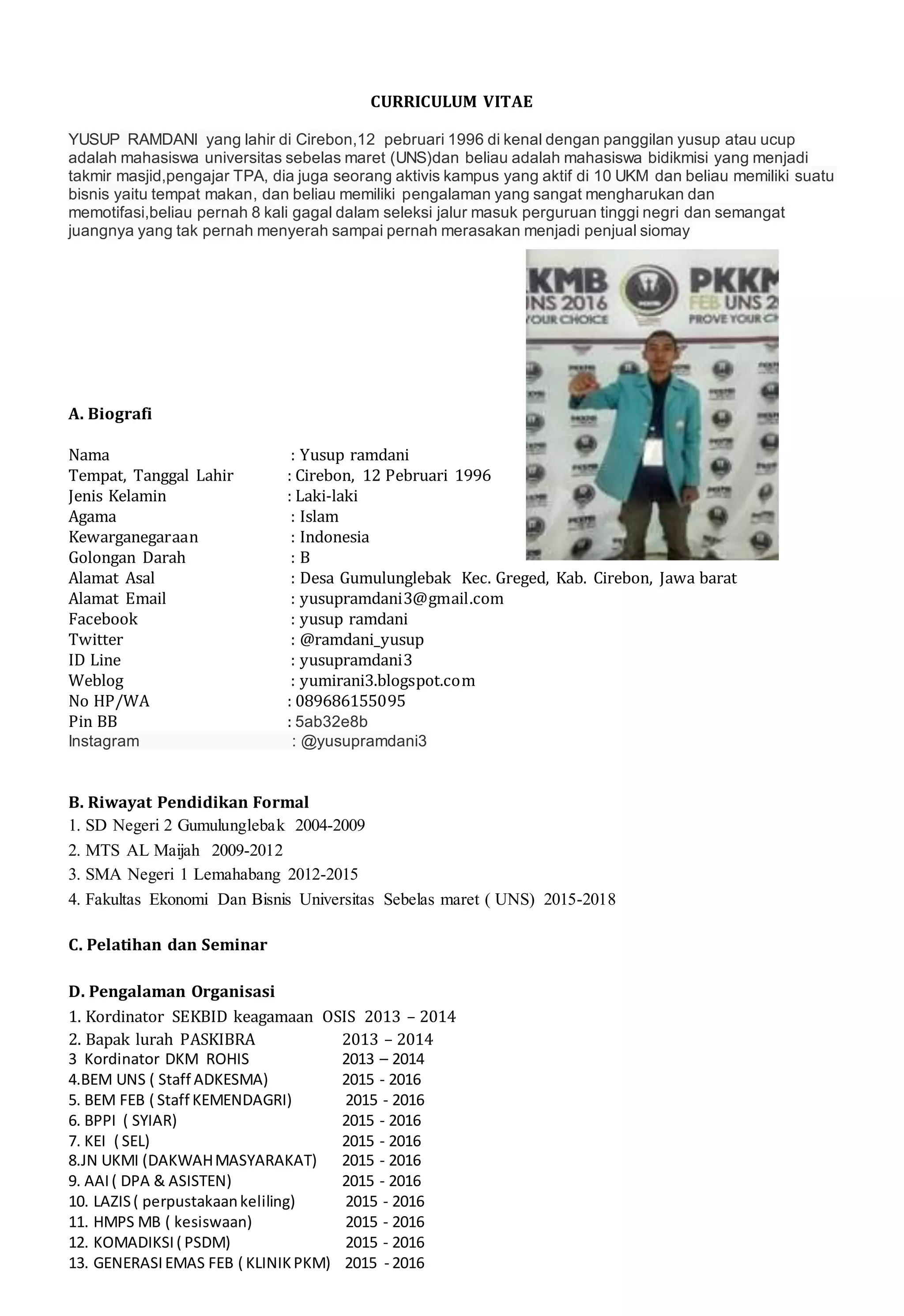 Curriculum vitae yusup ramdani | PDF