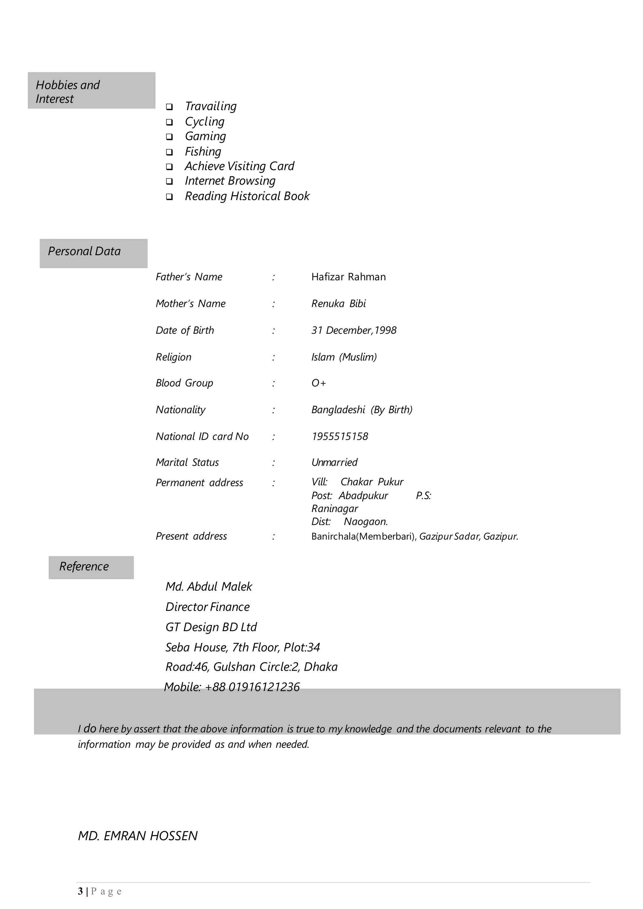 CV Emran Hossen | PDF