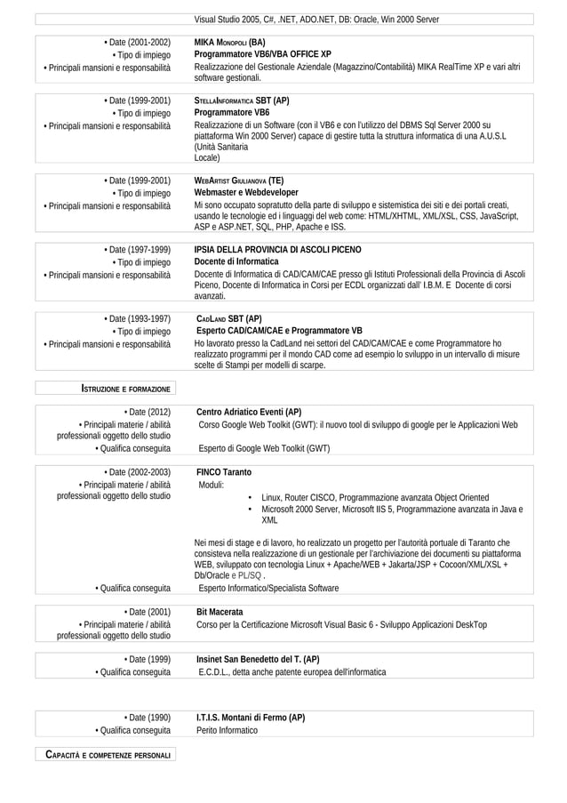 Curriculum di Marco Bruni | PDF