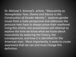 Masculinity in America: Men Judging Men | PPTX