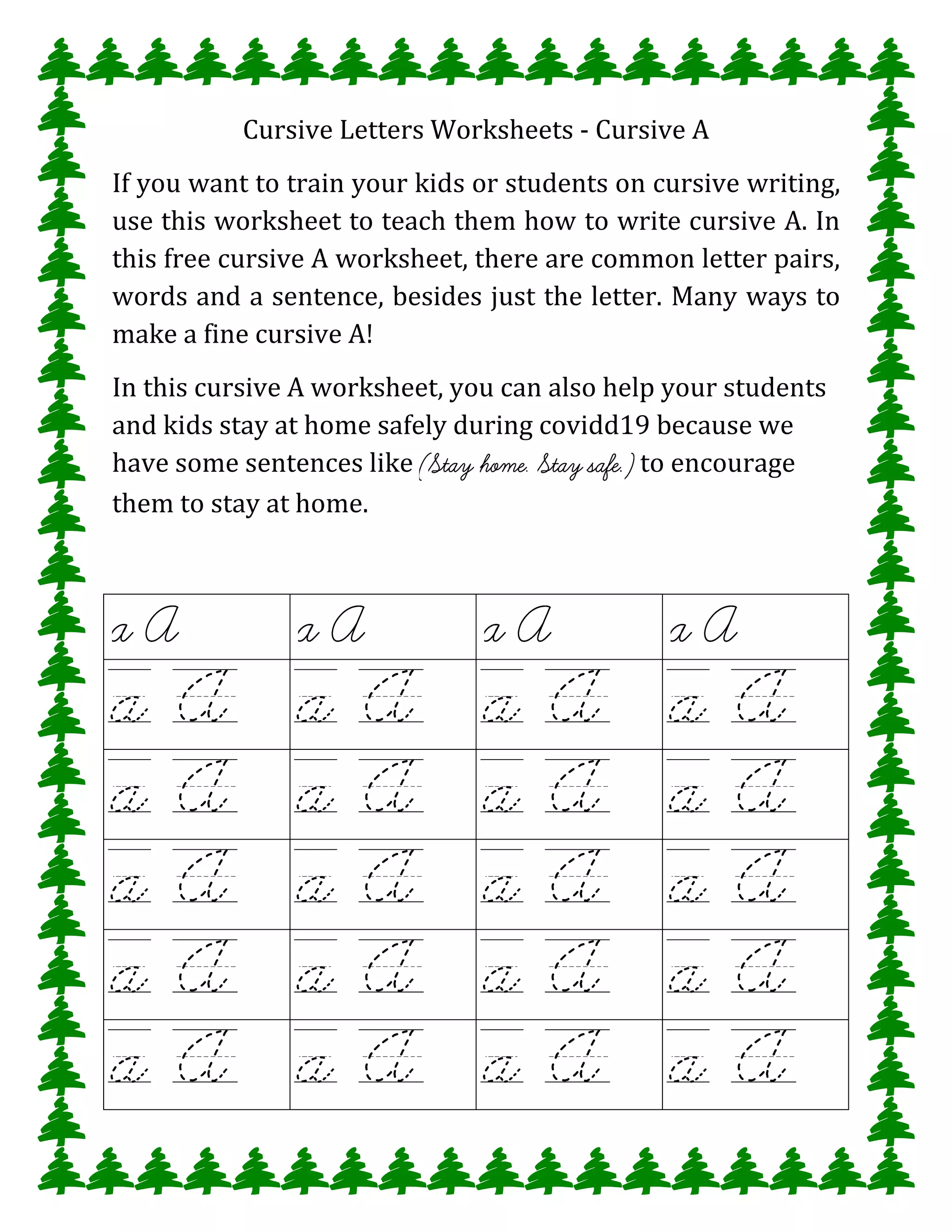 Cursive Letters Worksheets - Cursive A (elafree.com) | PDF