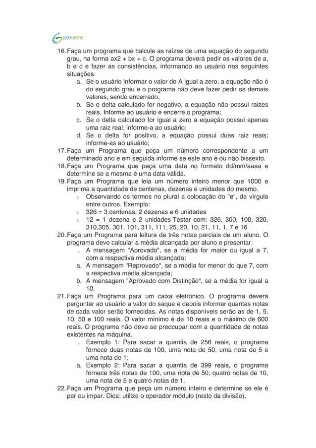 [Curso Java Basico] Exercicios Aulas 14 15 | PDF