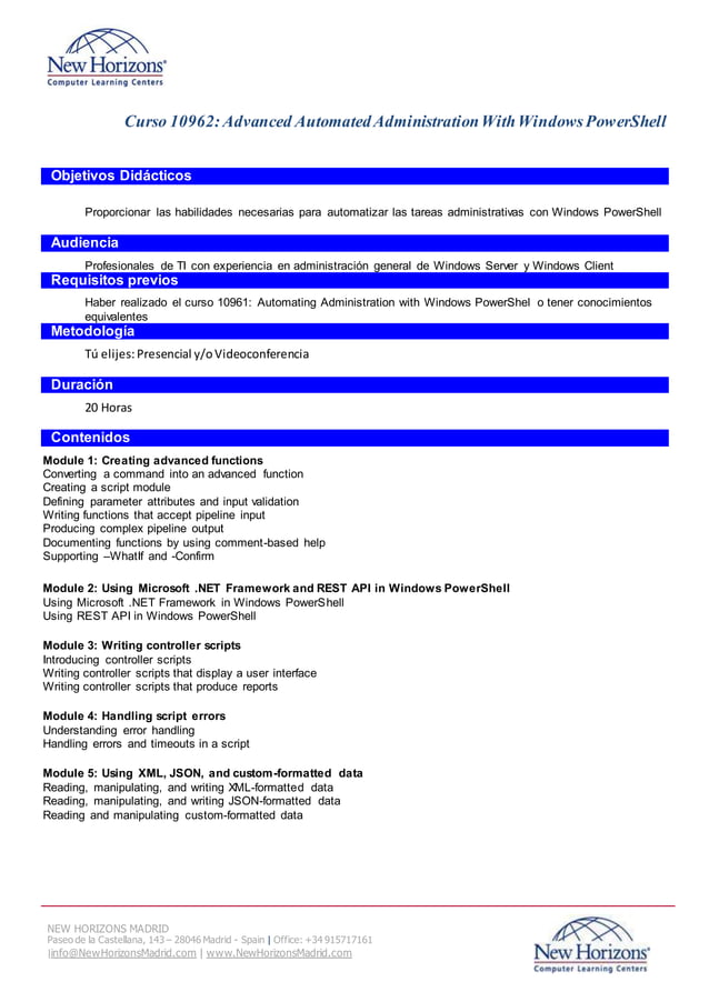 Curso 10962 Advanced Automated Administration with Windows Powershell ...