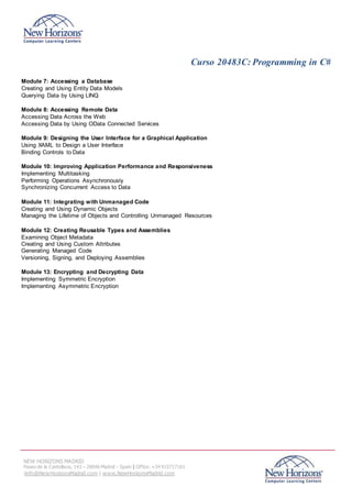 Curso 20483 Programming in C# - NEW HORIZONS MADRID | PDF