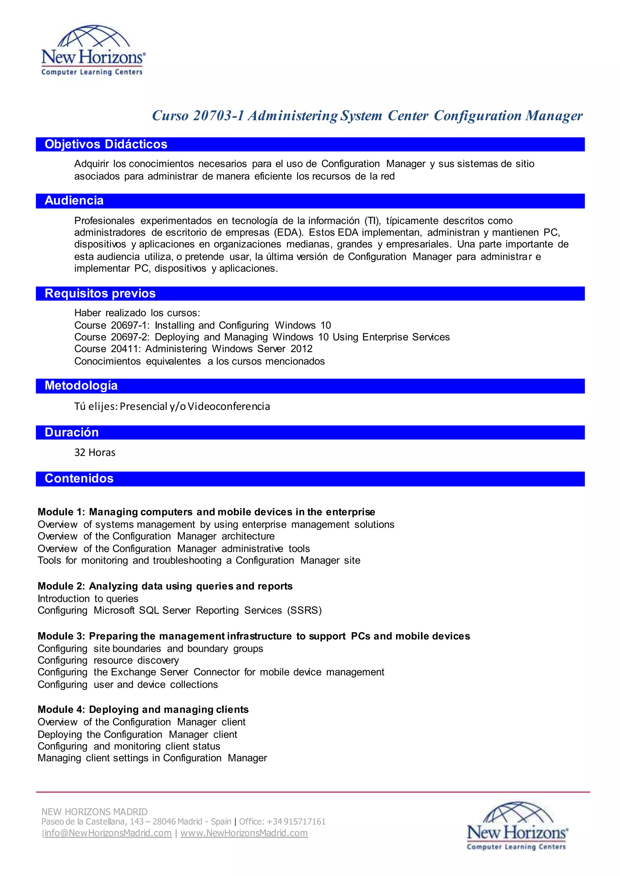 Curso 20703 1 administering system center configuration manager - NEW HORIZONS MADRID | DOCX