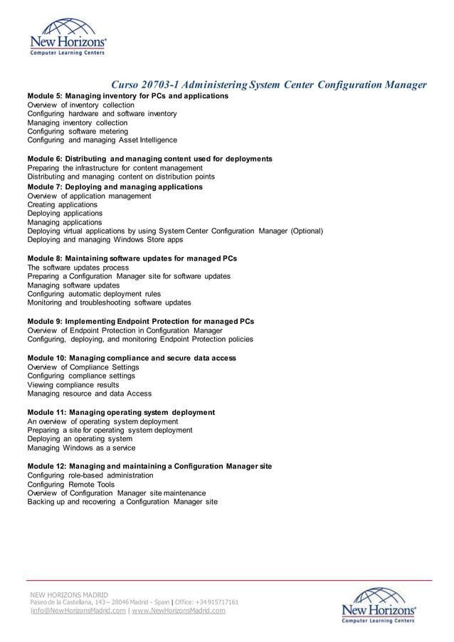 Curso 20703 1 administering system center configuration manager - NEW HORIZONS MADRID | DOCX ...