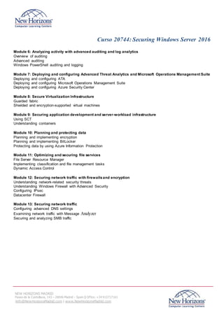 Curso 20744 Securing Windows Server 2016 - NEW HORIZONS MADRID | DOCX