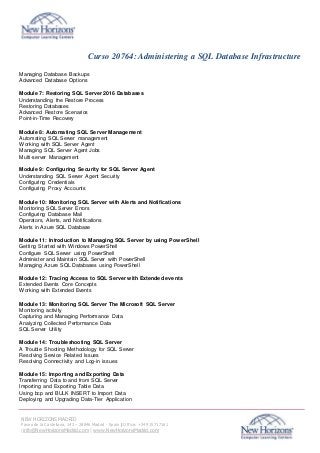 Curso 20764 Administering a SQL Database Infrastructure - NEW HORIZONS ...