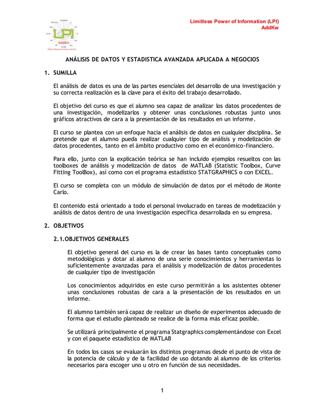 Curso Analisis de Datos y Estadistica Avanzada aplicada a negocios | PDF Curso Analisis de Datos y Estadistica Avanzada aplicada a negocios | PDF