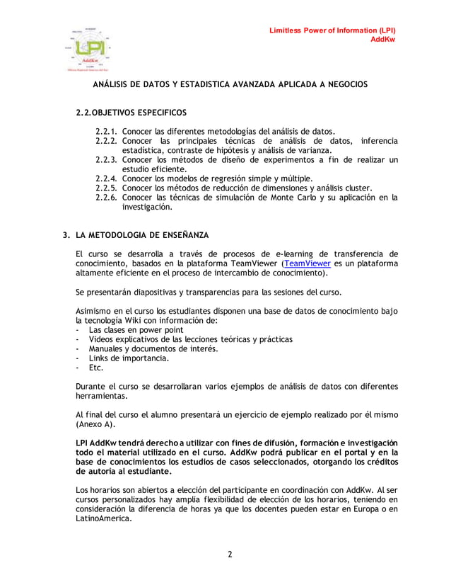 Curso Analisis de Datos y Estadistica Avanzada aplicada a negocios | PDF Curso Analisis de Datos y Estadistica Avanzada aplicada a negocios | PDF