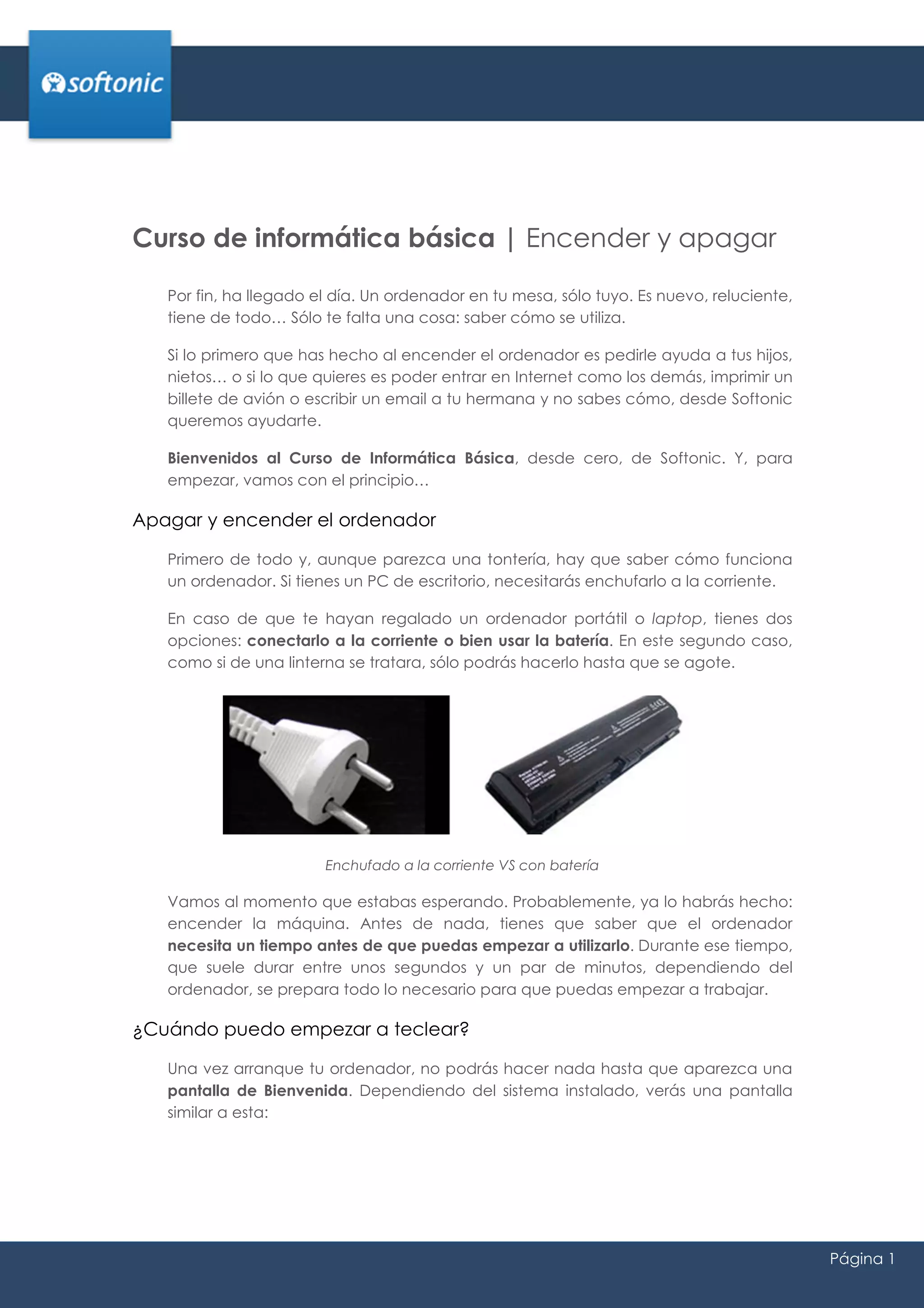 Curso De Informática Básica 1 Encender Y Apagar Pdf