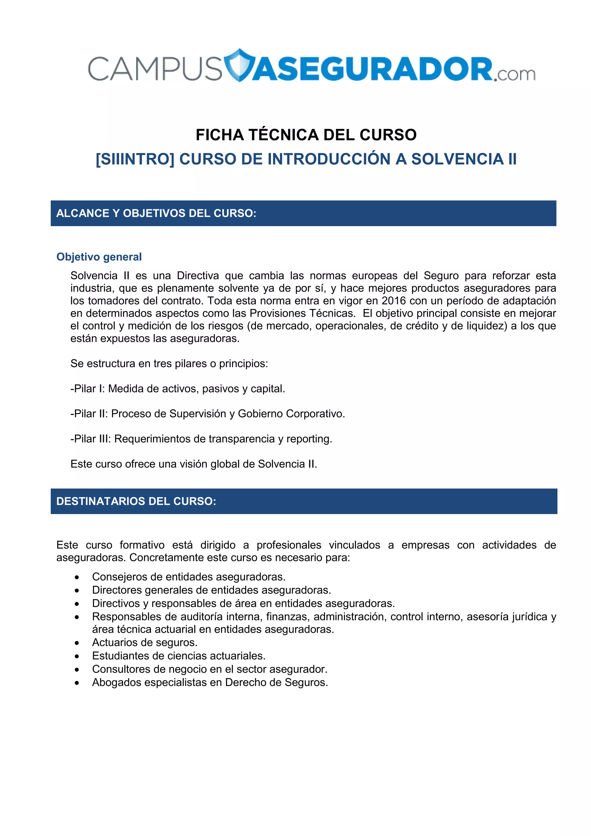 Curso de introducción a solvencia ii | PDF