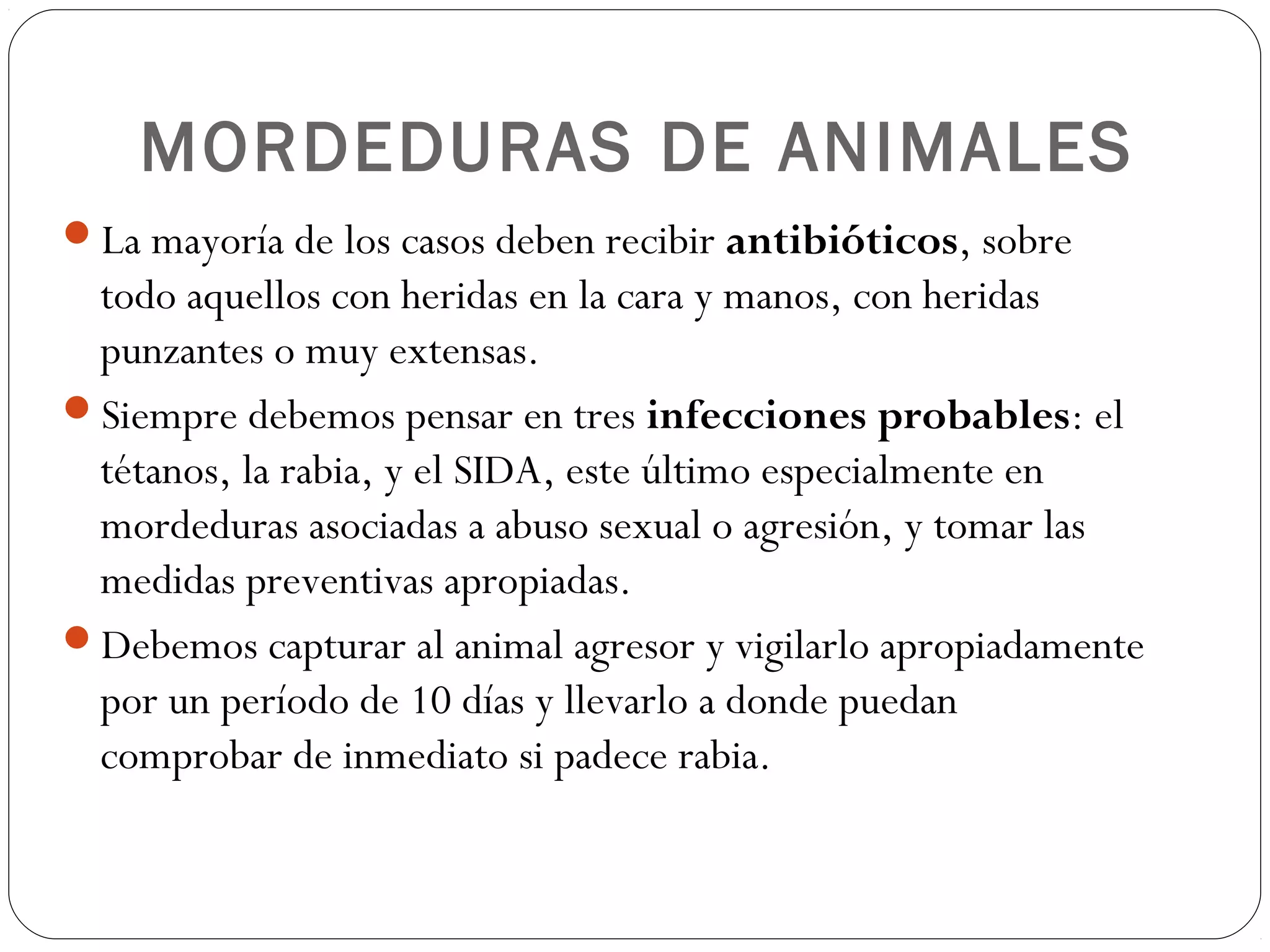 Curso de primeros auxilios. Mordeduras | PPT