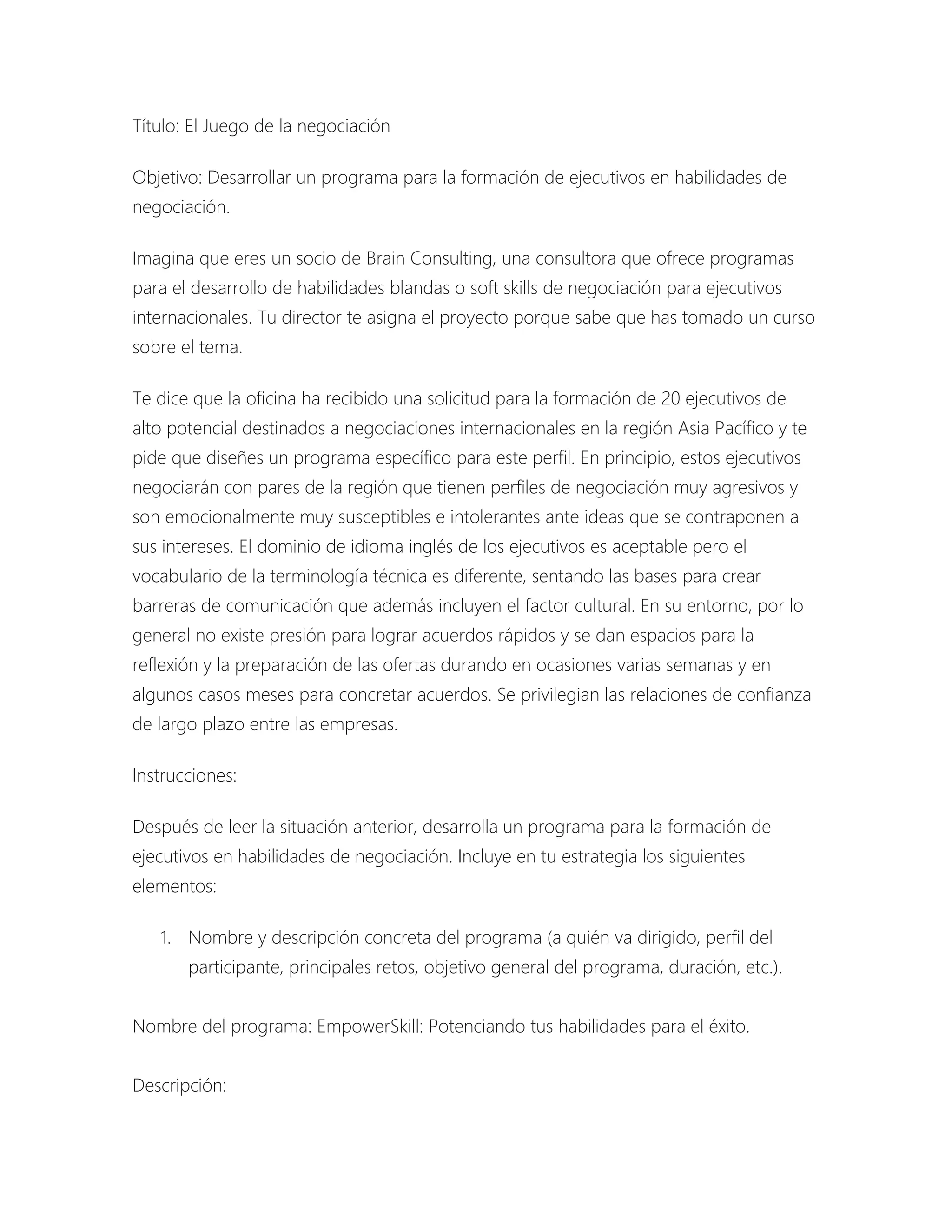 Programa Para El Desarrollo De Habilidades Blandas Docx