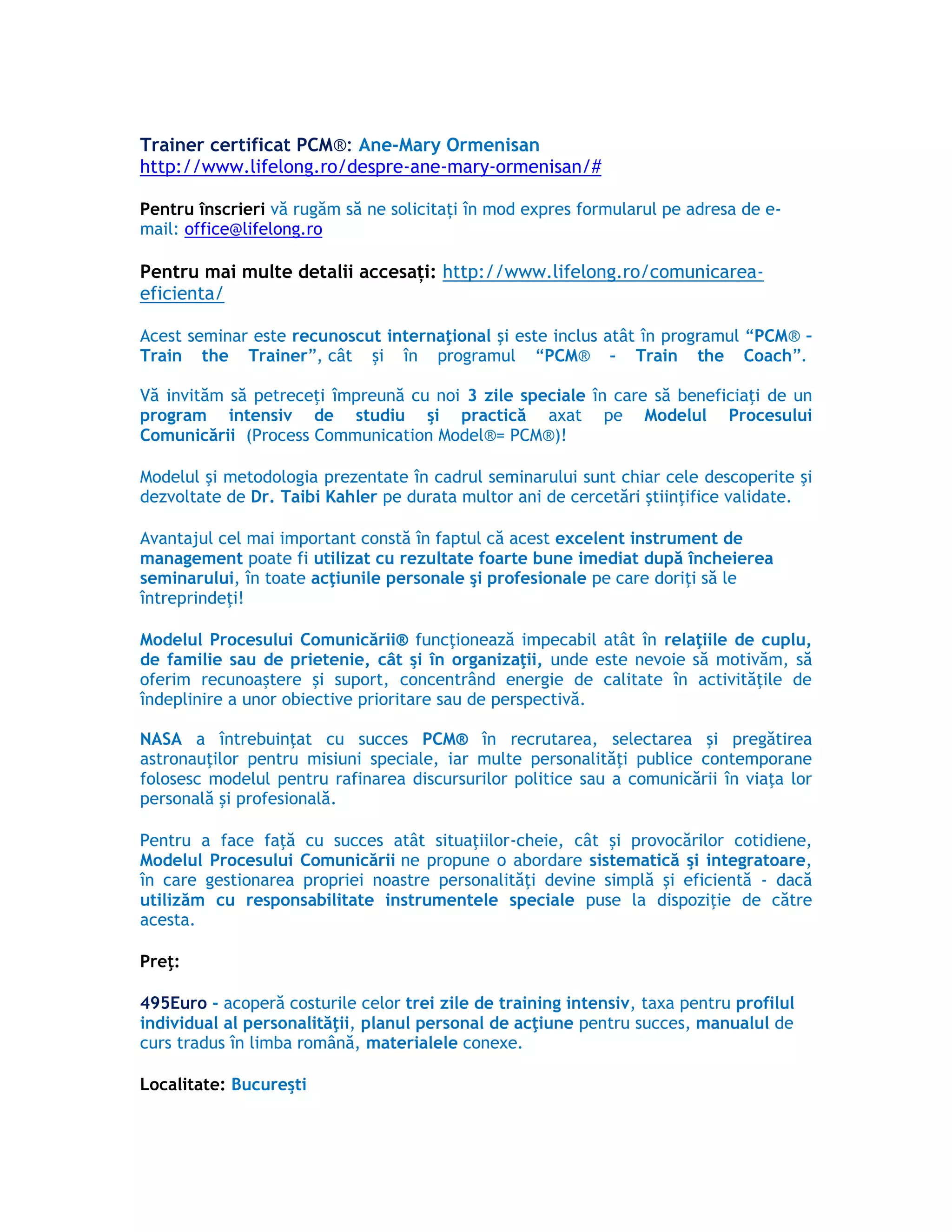 Process Communication Model® cu Ane-Mary Ormenisan | PDF