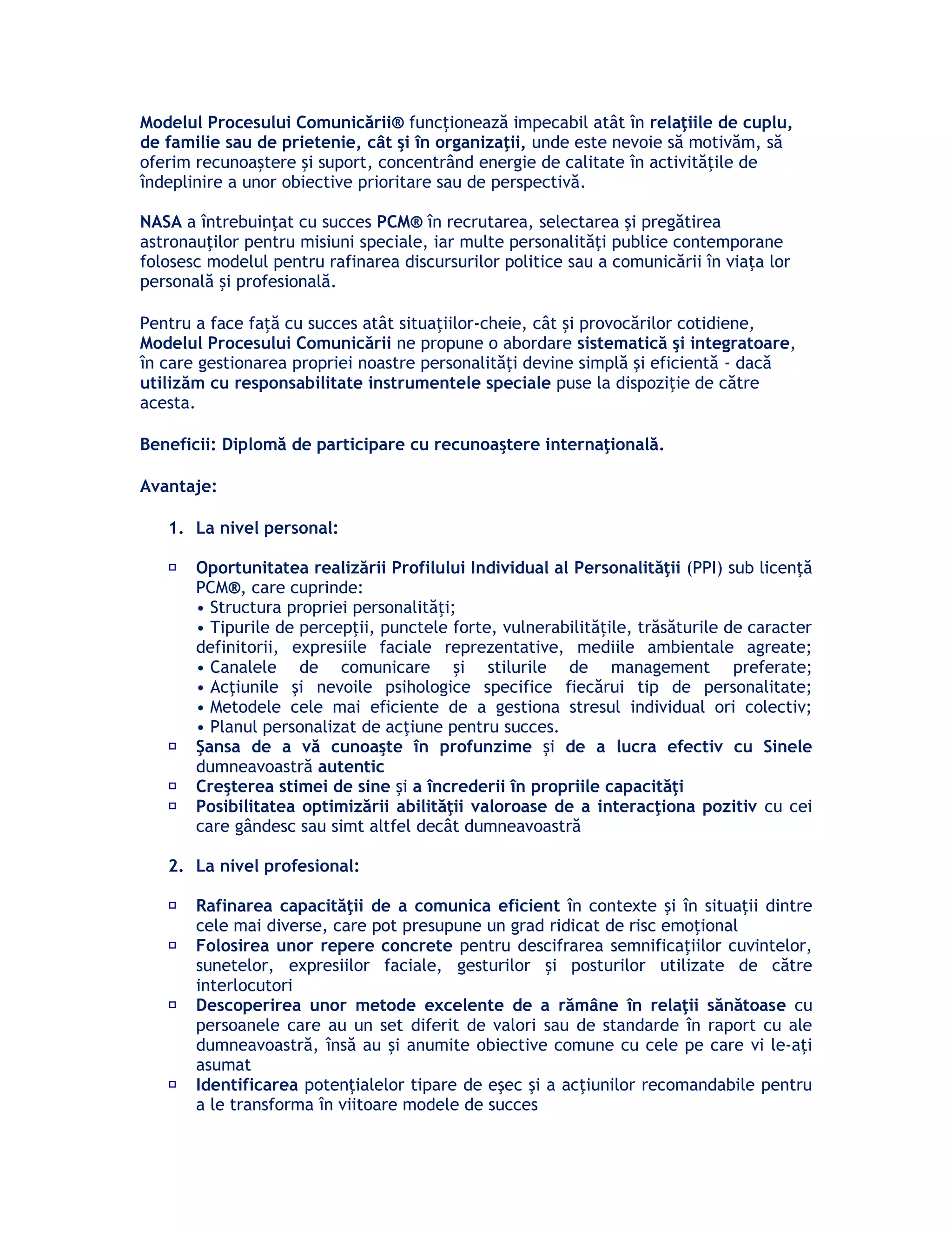 Curs open Process Communication Model: Comunicarea eficientă | PDF