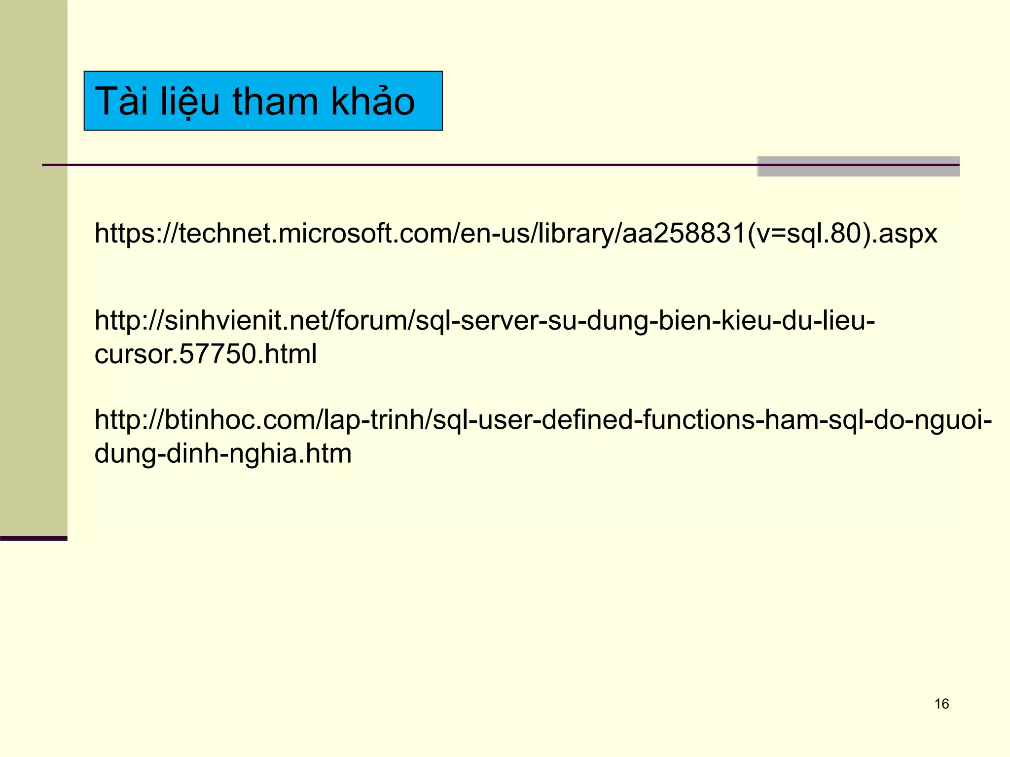 Cursor & Function trong SQL Server | PPTX