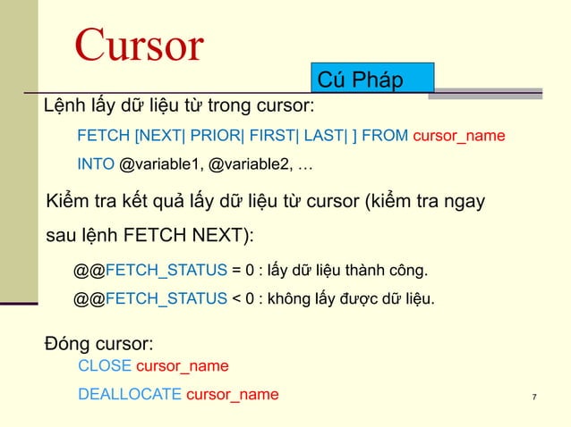 Cursor & Function trong SQL Server | PPTX