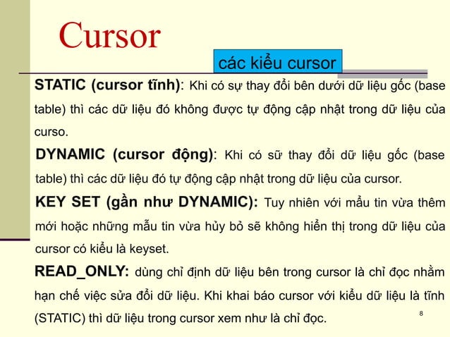 Cursor & Function trong SQL Server | PPTX