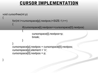Cursor implementation | PPT | Programming Languages | Computing