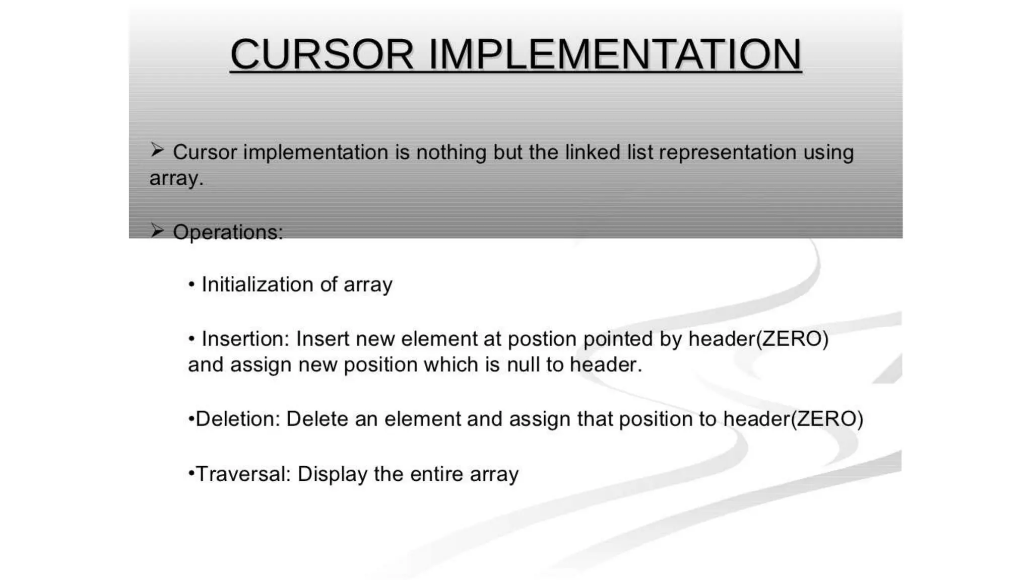 Cursor Implementation In Linked List Ppt