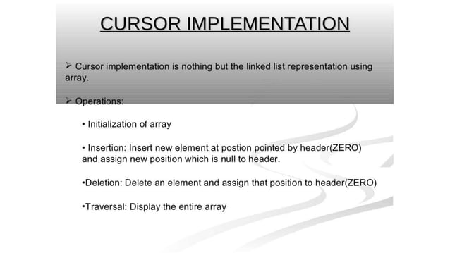 Cursor Implementation In Linked List Pptx