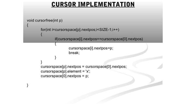 Cursor implementation in Linked List | PPTX