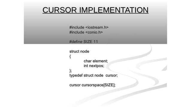 Cursor implementation in Linked List | PPTX