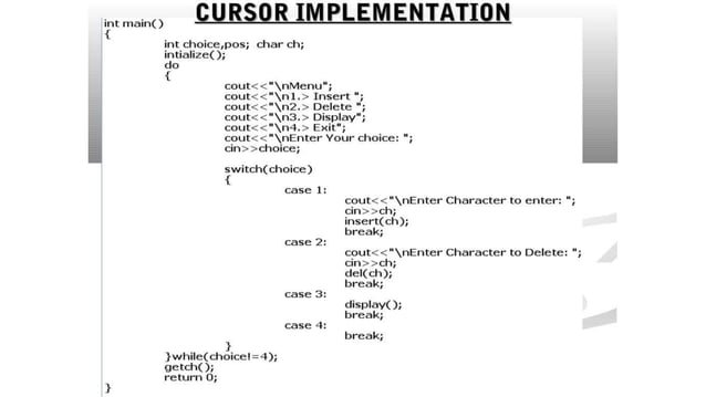 Cursor implementation in Linked List | PPTX