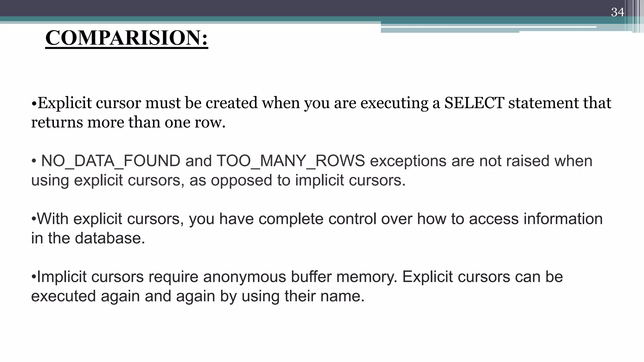 Cursors | PPTX | Databases | Computer Software and Applications