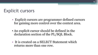 Cursors | PPTX | Databases | Computer Software and Applications
