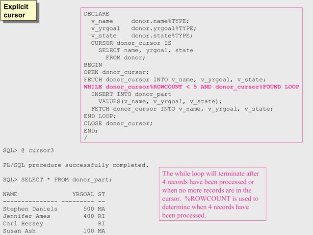 Cursors in oracle database for learn student.ppt