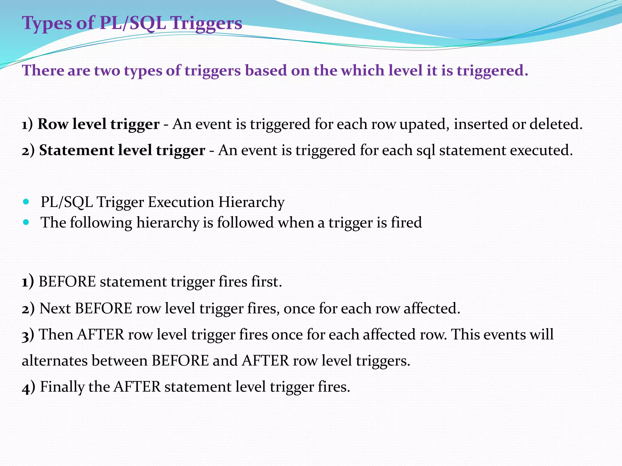 Cursors, triggers, procedures | PPTX