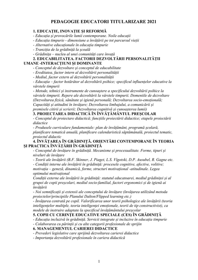 CURS PEDAGOGIE EDUCATORI TIT | PDF