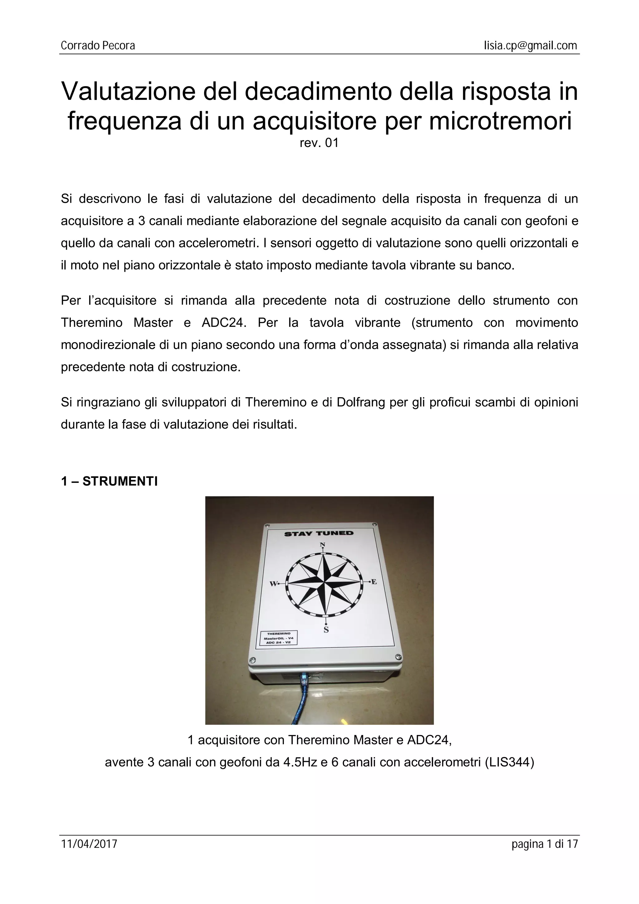 Curva di equalizzazione per un acquisitore rev.01 - 11.04.2017