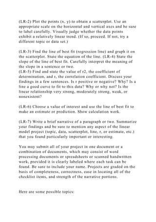 Curve-fitting Project - Linear Model (due at the end of Week 5)I.docx