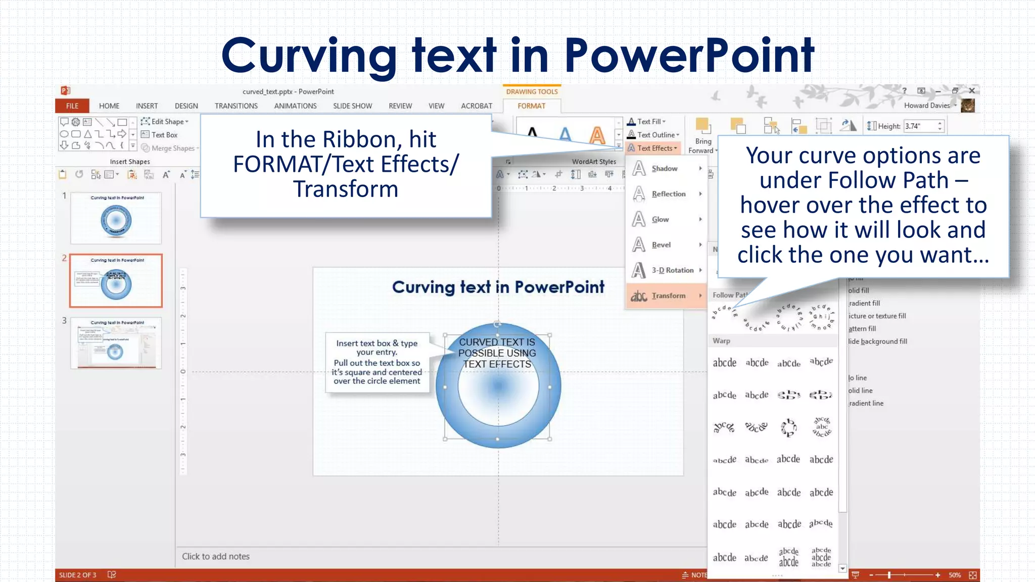 Curving text in PowerPoint | PPTX