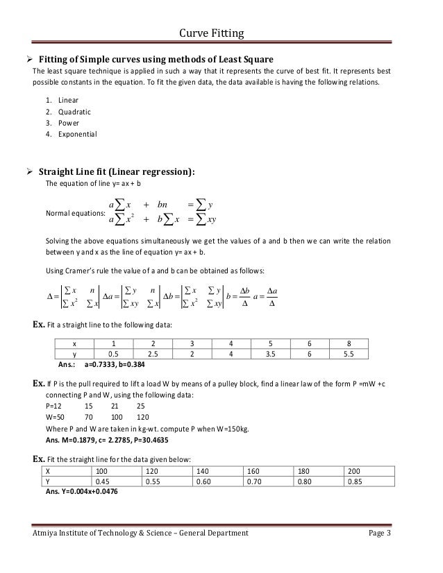 Curve fitting - Lecture Notes Curve fitting - Lecture Notes