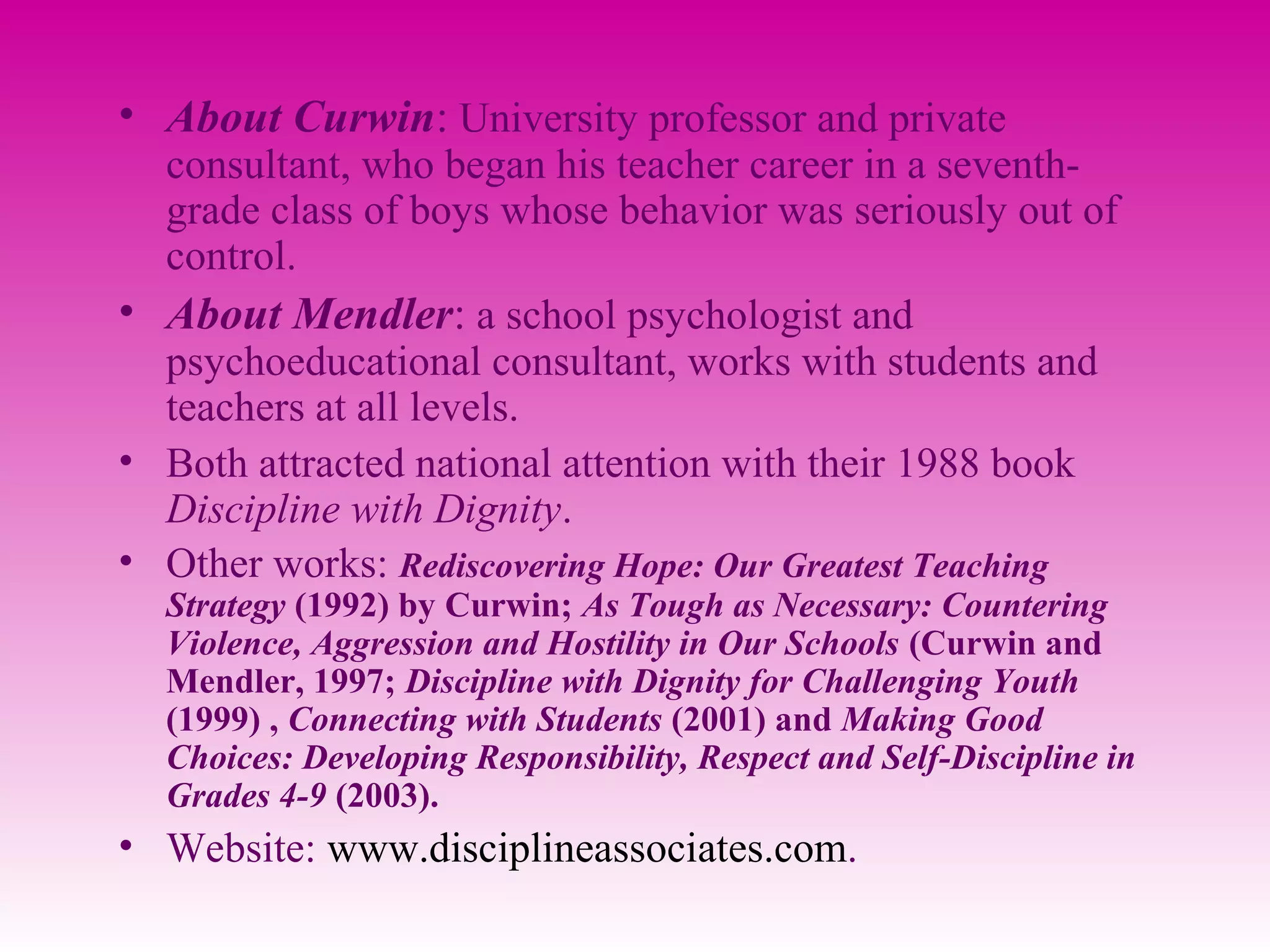 Curwin & Mendler -Dignity | PPT