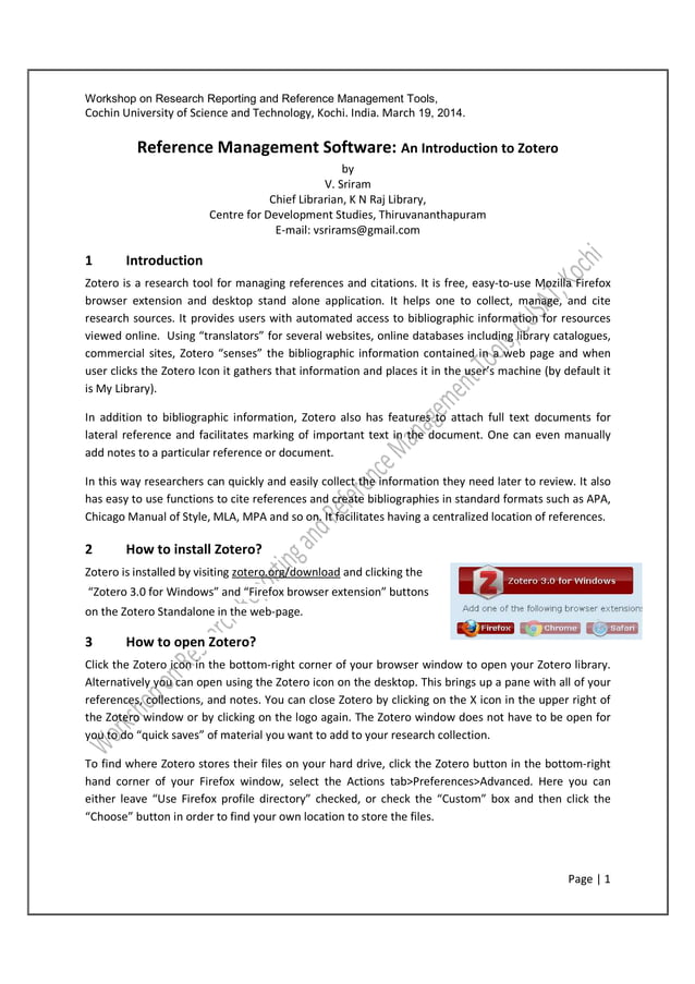 Reference Management Software: An Introduction to Zotero | PDF