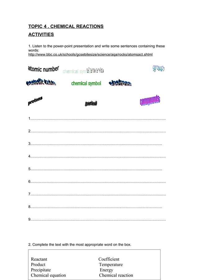 TOPIC 4. CHEMICAL REACTIONS -ACTIVITIES | PDF