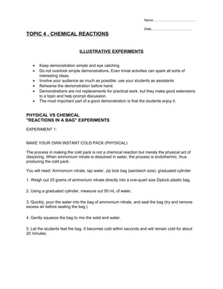 TOPIC 4. CHEMICAL REACTIONS -LAB | PDF