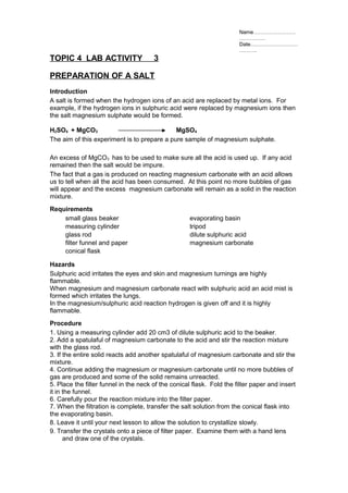 TOPIC 4. CHEMICAL REACTIONS -LAB | PDF